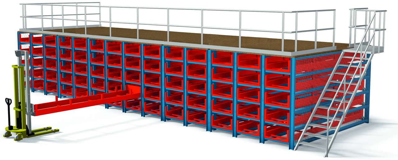 Wabenregale von Bartels, Honeycomb Regal auch mit Lagerbühne